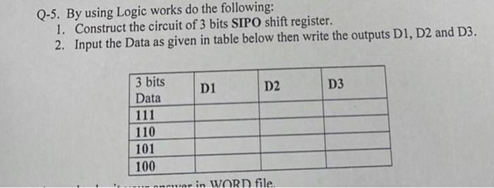 Solved Q-5. By using Logic works do the following: 1. | Chegg.com
