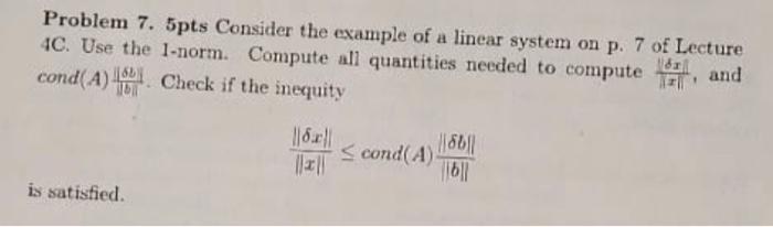 Problem 7. 5pts Consider the example of a linear | Chegg.com
