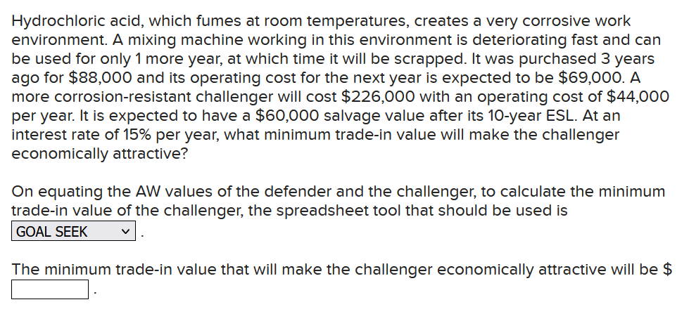 Solved Hydrochloric acid, which fumes at room temperatures, | Chegg.com