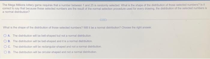 Solved The Mega Millons lottery game requires that a number | Chegg.com
