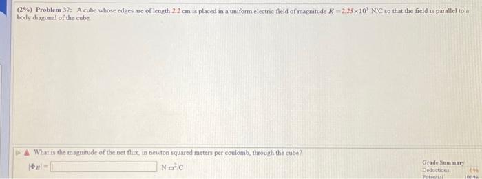 Solved (2\\%) Problem 37: A cube whose edges are of length | Chegg.com