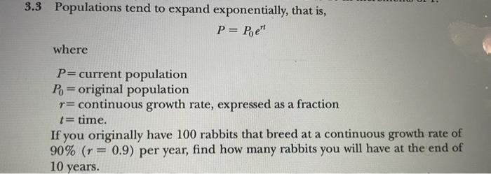 Solved 3.3 Populations tend to expand exponentially, that | Chegg.com