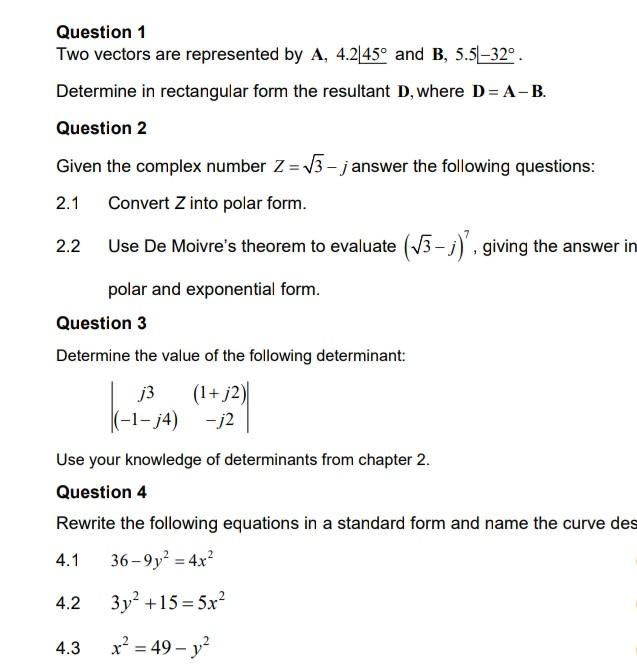 Solved Determine in rectangular form the resultant \\( | Chegg.com