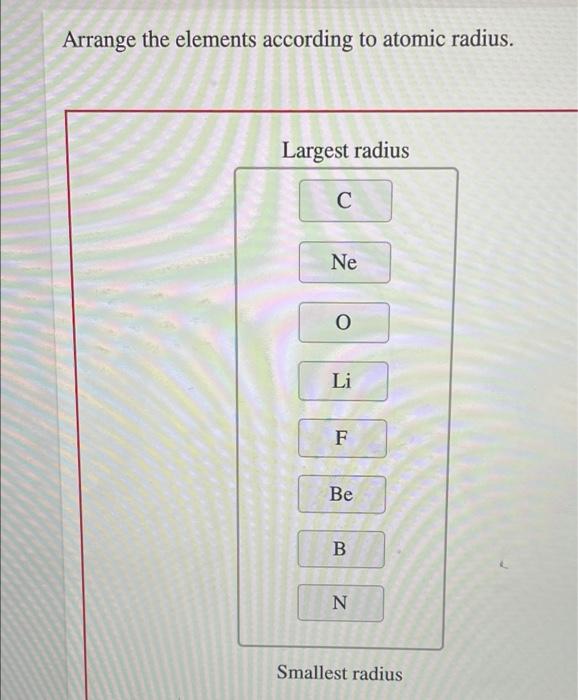 Solved Arrange the elements according to atomic radius. | Chegg.com