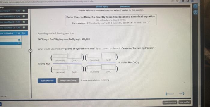 Solved Enter the coefficients directly from the balanced | Chegg.com