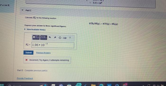 Solved Partc Calculate K; for the following reaction: | Chegg.com Solved Partc Calculate K; for the following reaction: | Chegg.com