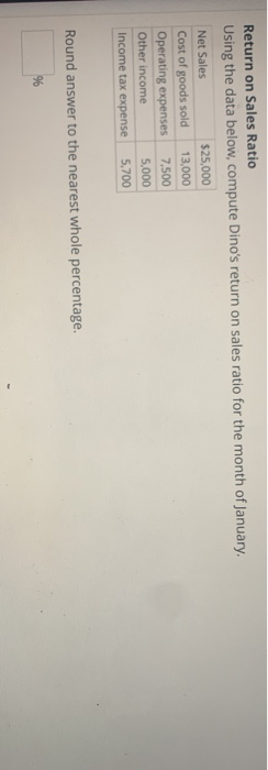 Solved Return on Sales Ratio Using the data below, compute | Chegg.com