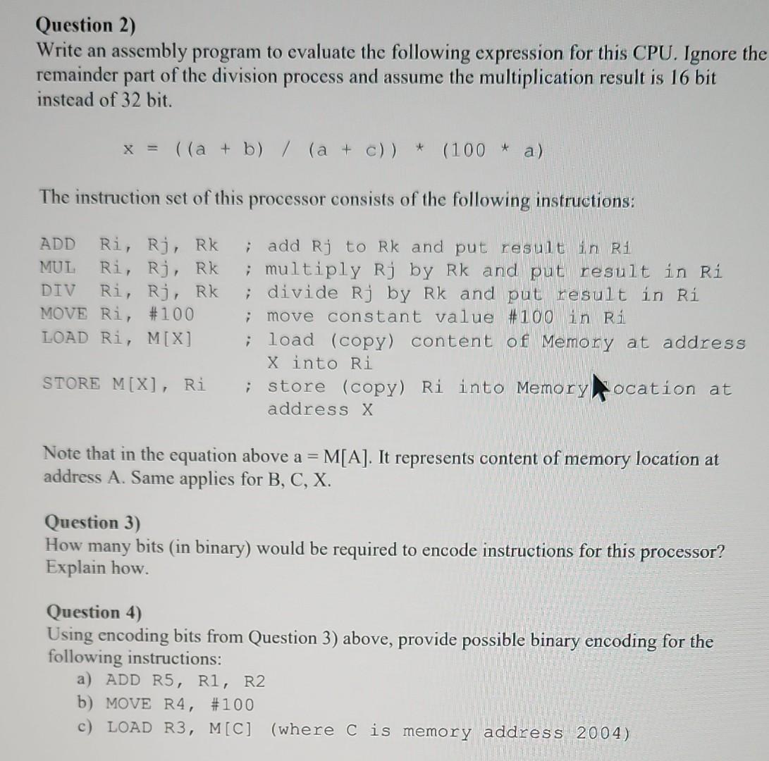 Solved Question 2) Write an assembly program to evaluate the | Chegg.com