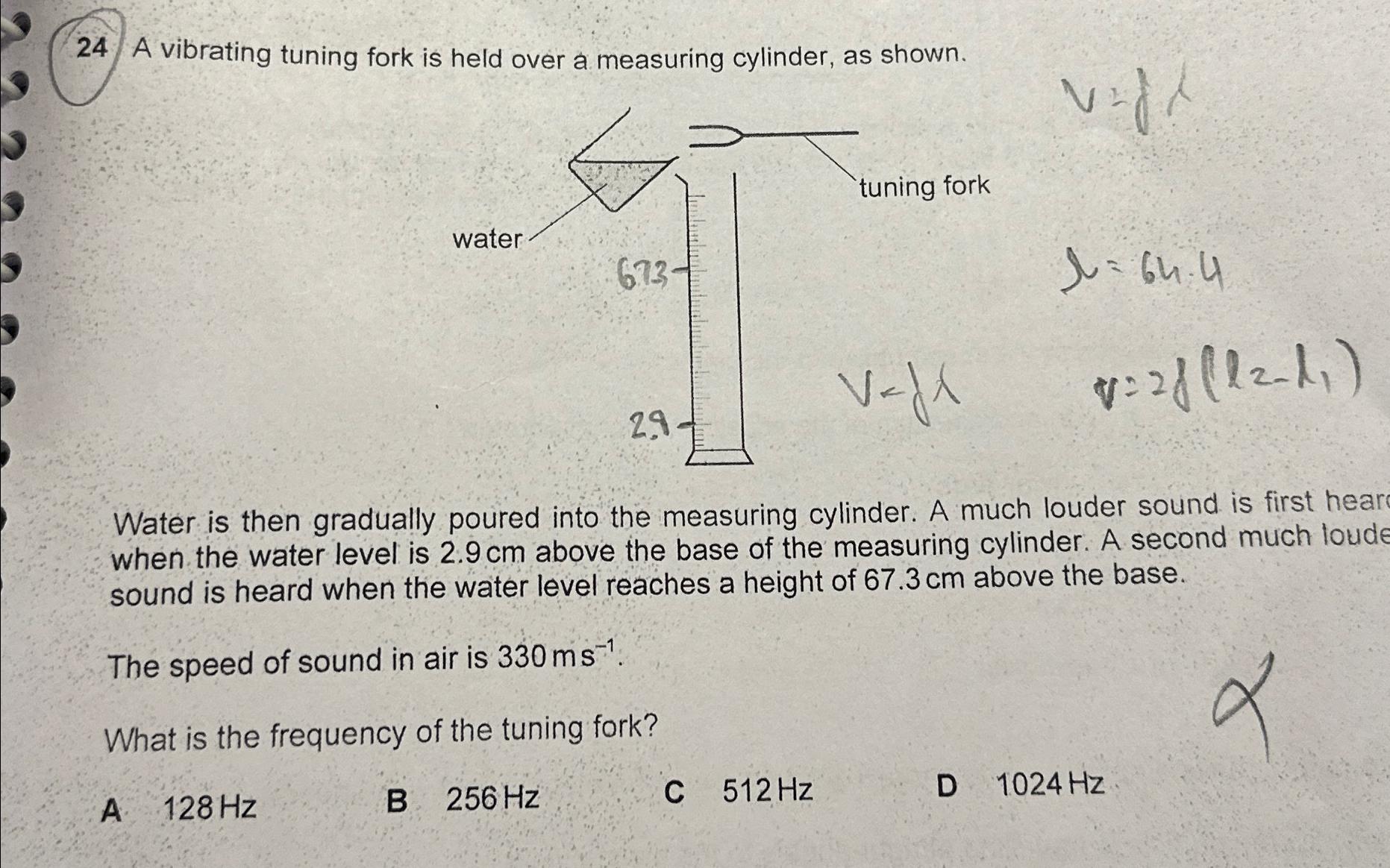 Solved 24 ﻿A vibrating tuning fork is held over a measuring | Chegg.com