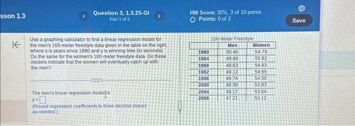 Use a graphing caiculator to find a linear regression | Chegg.com