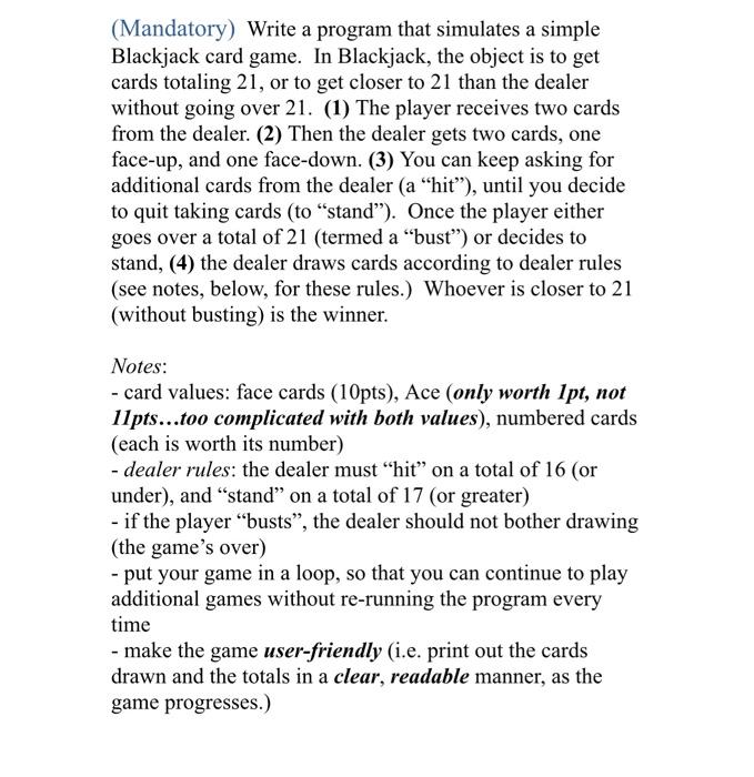 Solved (Mandatory) Write a program that simulates a simple | Chegg.com