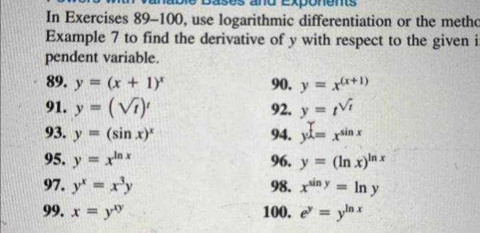 Solved In Exercises 89-100, use logarithmic differentiation | Chegg.com