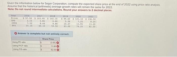 Solved Given the information below for Seger Corporation, | Chegg.com