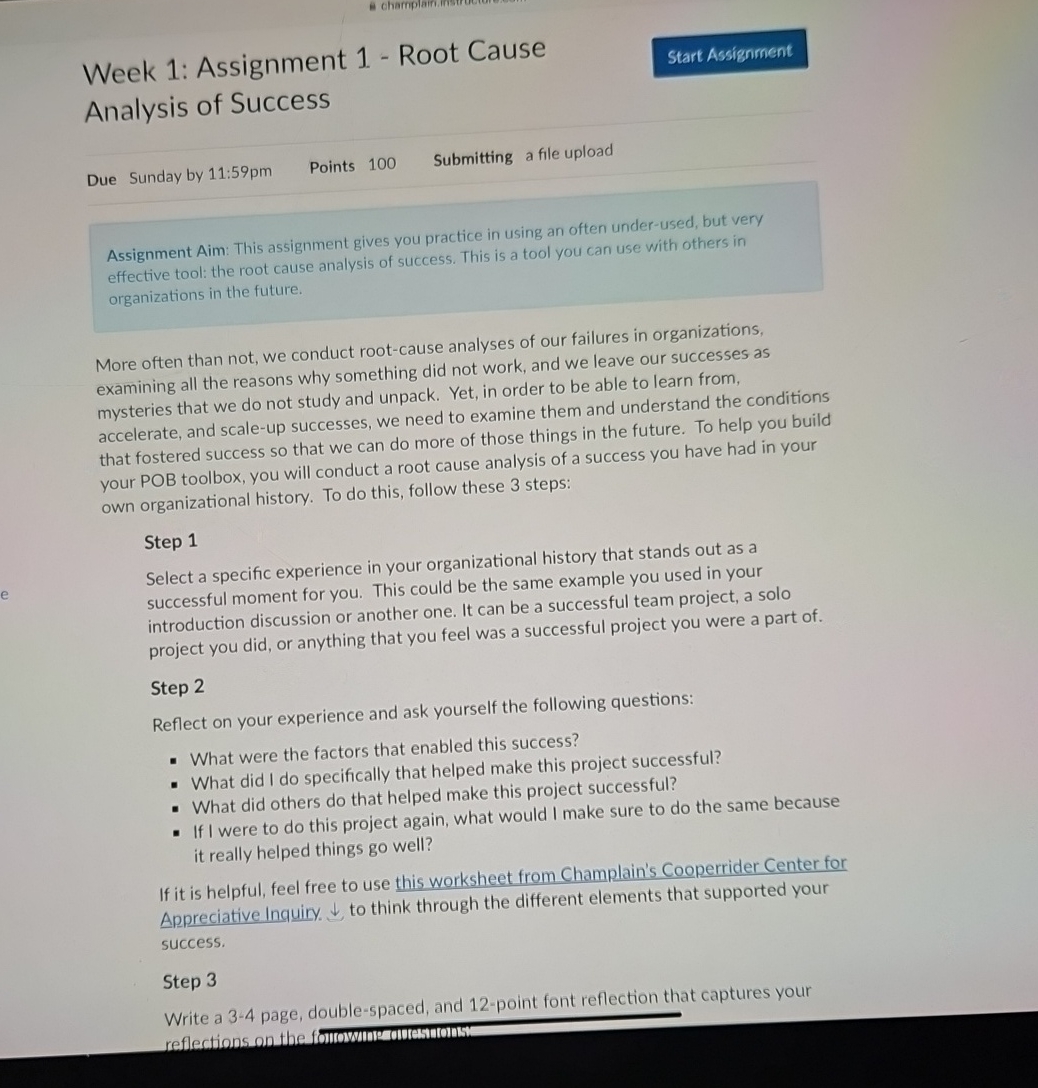 Solved Week 1: Assignment 1 - ﻿Root Cause Analysis of | Chegg.com
