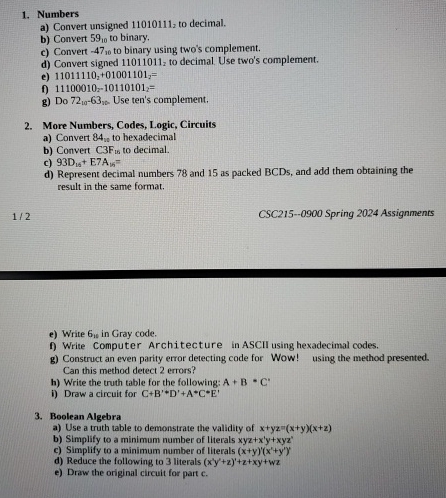 Solved Numbersa) ﻿Convert unsigned 110101112 ﻿to decimal.b) | Chegg.com