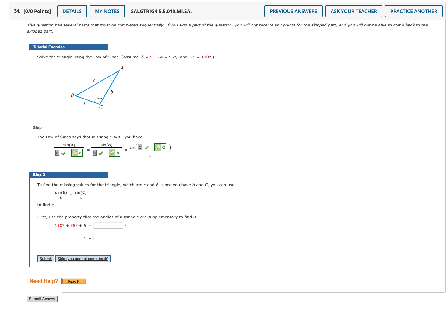 Solved skipped part.Tutorial ExerciseSolve the triangle | Chegg.com