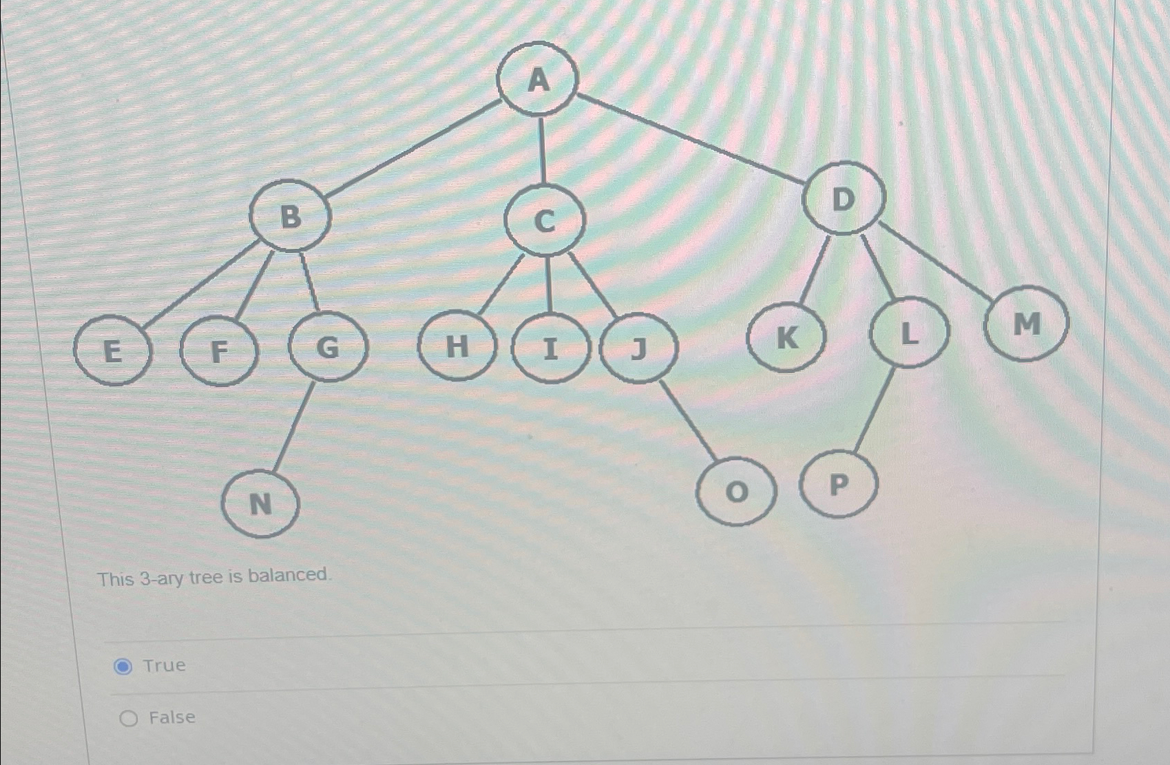 Solved This 3-ary tree is balanced. ﻿True ﻿False | Chegg.com