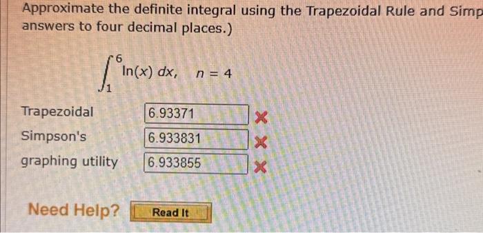 Solved Approximate the definite integral using the | Chegg.com