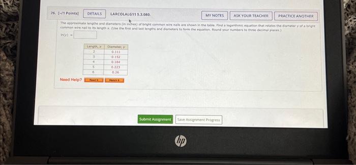 [-/1. Points] LARCOLALG11 53000 whis = Need Help? | Chegg.com
