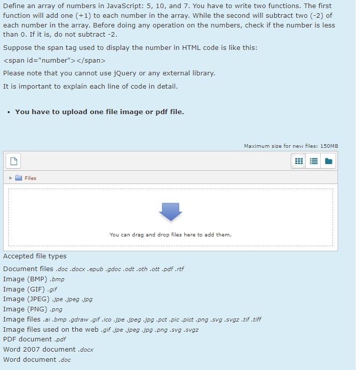 Solved Define an array of numbers in JavaScript: 5,10 , ﻿and | Chegg.com