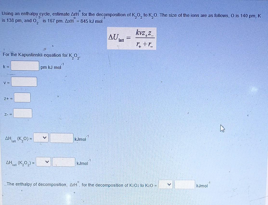 Solved Using an enthalpy cycle, estimate ΔrH∘ for the | Chegg.com