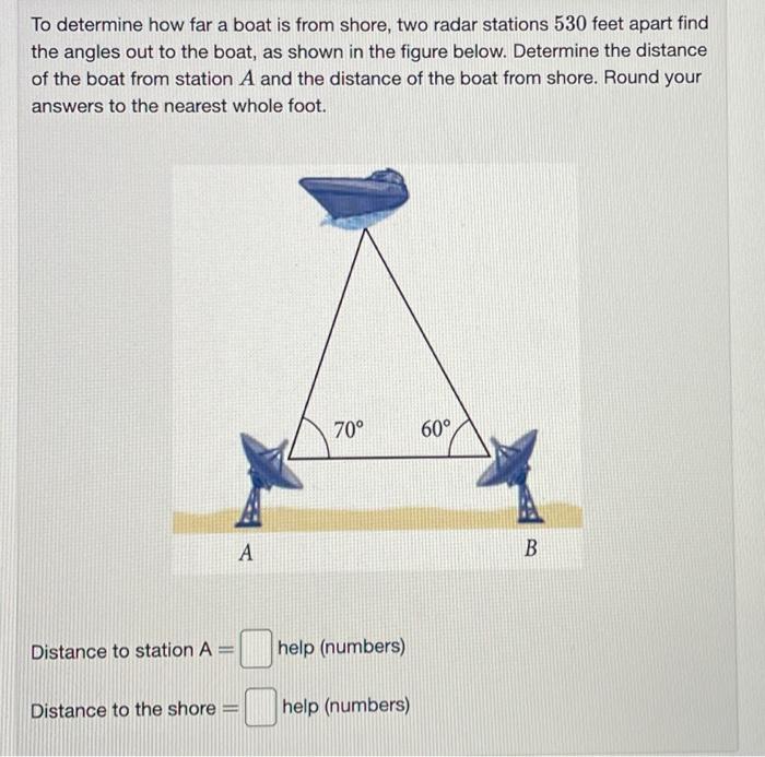 Solved To determine how far a boat is from shore, two radar | Chegg.com