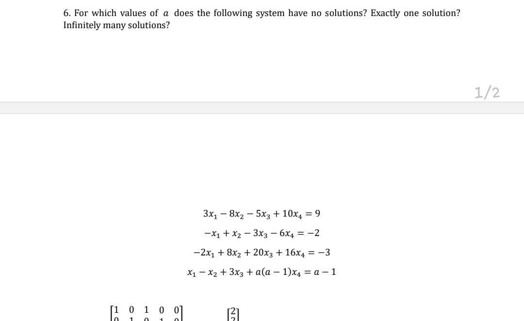 Solved For which values of a does the following system have | Chegg.com
