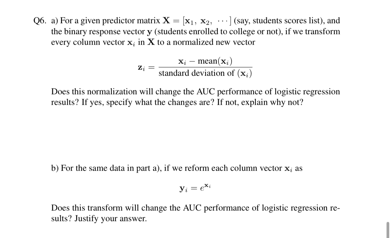 Solved Q6. ﻿a) ﻿For a given predictor matrix | Chegg.com