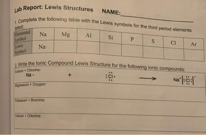 Solved Lab Report: Lewis Structures 1. Complete the | Chegg.com
