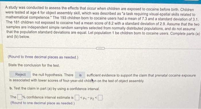 Solved A study was conducted to assess the effects that | Chegg.com