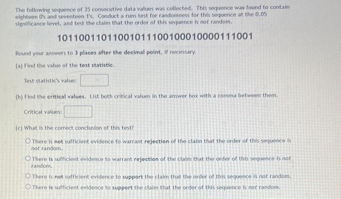 Solved The following sequence of 35 consecutive data values | Chegg.com