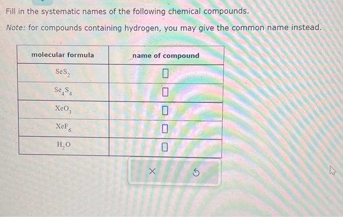 Solved Fill in the systematic names of the following | Chegg.com
