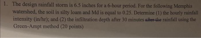 Solved 1. The design rainfall storm is 6.5 inches for a 6 | Chegg.com