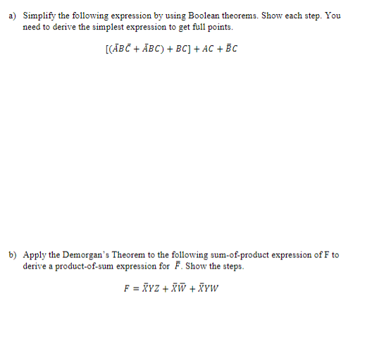 Solved a) ﻿Simplify the following expression by using | Chegg.com