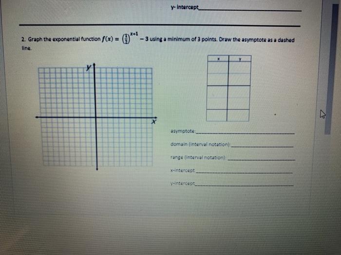 Solved y-intercept x-1 2. Graph the exponential function | Chegg.com