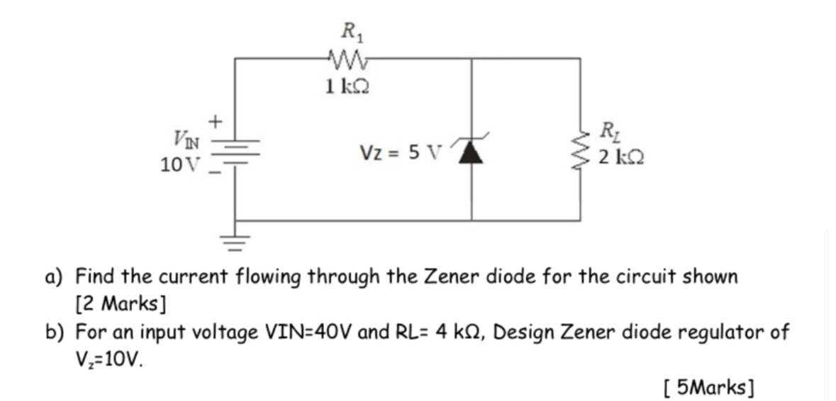 Solved a) ﻿Find the current flowing through the Zener diode | Chegg.com