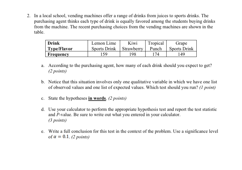 Solved In a local school, vending machines offer a range of | Chegg.com