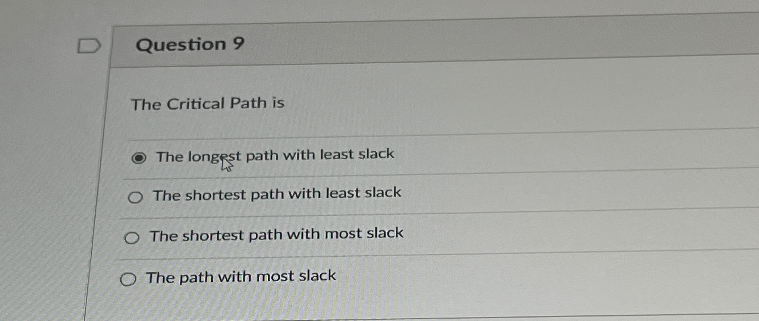 Solved Question 9The Critical Path isThe longest path with | Chegg.com