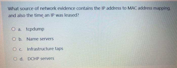 Solved Which of the following sources of network evidence is | Chegg.com