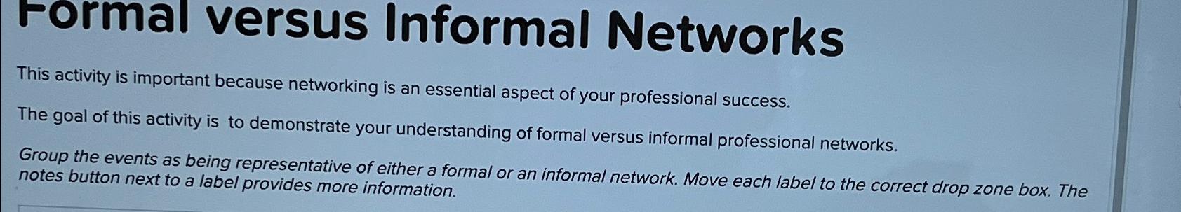 Solved Formal versus Informal NetworksThis activity is | Chegg.com