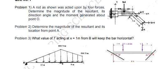 Solved > Problem 1) A rod as shown was acted upon by four | Chegg.com