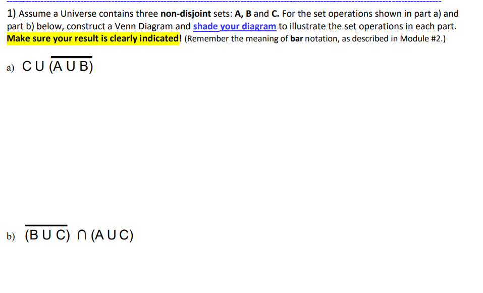 Solved Assume a Universe contains three non-disjoint sets: | Chegg.com
