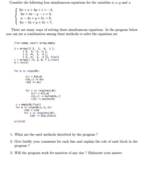 2w+x+4y+z=−43w+4x−y−z=3w−4x+y+5z=92w−2x+y+3z=7 | Chegg.com
