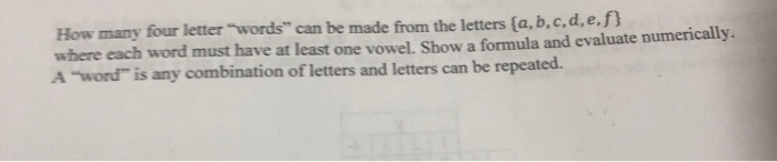 Solved How many four letter words can be made from the | Chegg.com