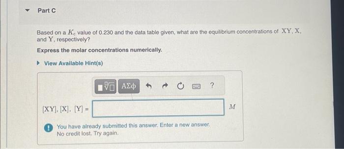Solved Based on a Kc value of 0.230 and the data table | Chegg.com