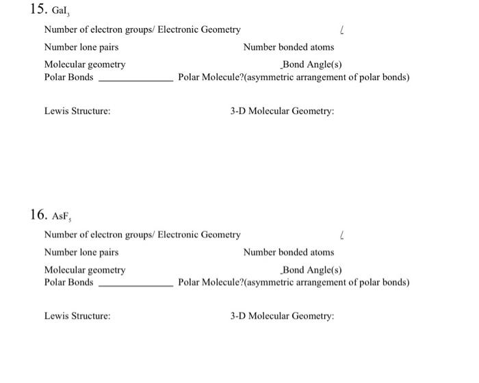 Solved 15. GaI3 Number of electron groups/ Electronic | Chegg.com