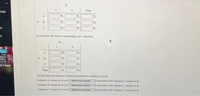 Solved c. Compute the column percentages (to 1 decimai). d. | Chegg.com