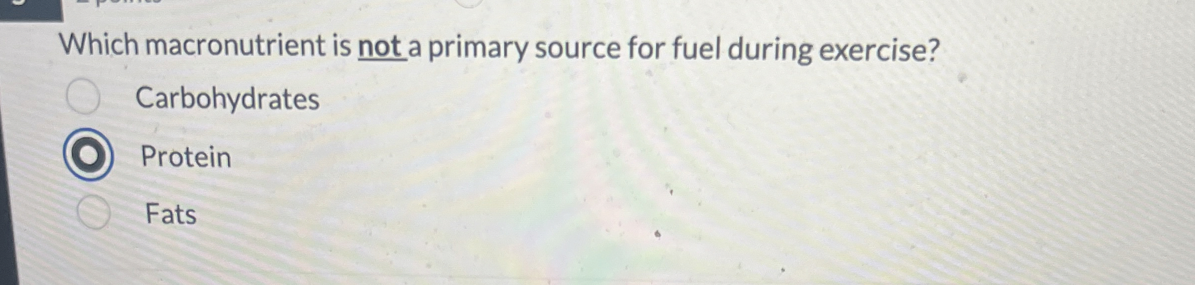 Solved Which macronutrient is not a primary source for fuel | Chegg.com