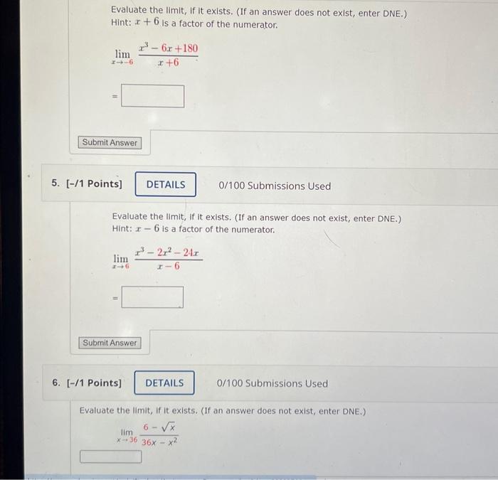 Solved Evaluate the limit, if it exists. (If an answer does | Chegg.com