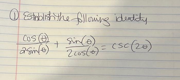 Solved 2cos(θ)sin(θ)=csc(2θ) | Chegg.com